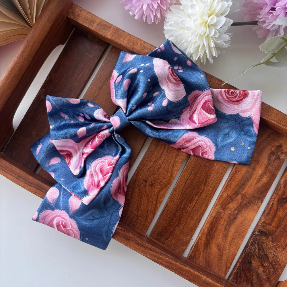 Rosy Bloom Triple Layer Satin Bow – Hairbounce.in