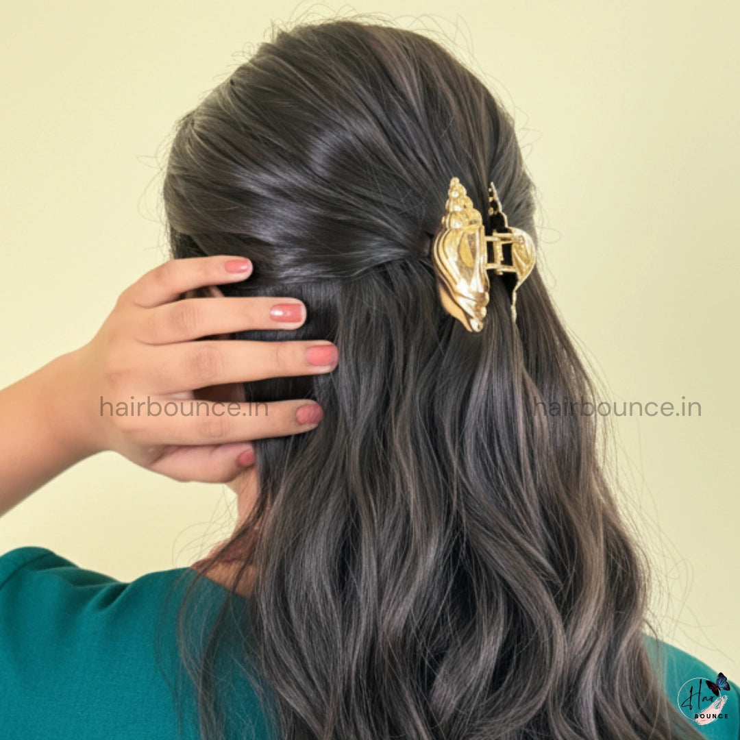 Golden Conch Shell Hair Claw - Medium – Hairbounce.in